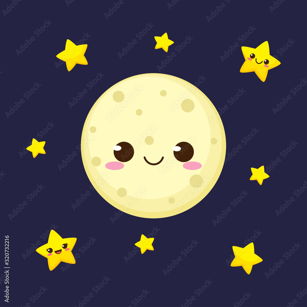 Cute moon and stars characters Stock Vector | Adobe Stock