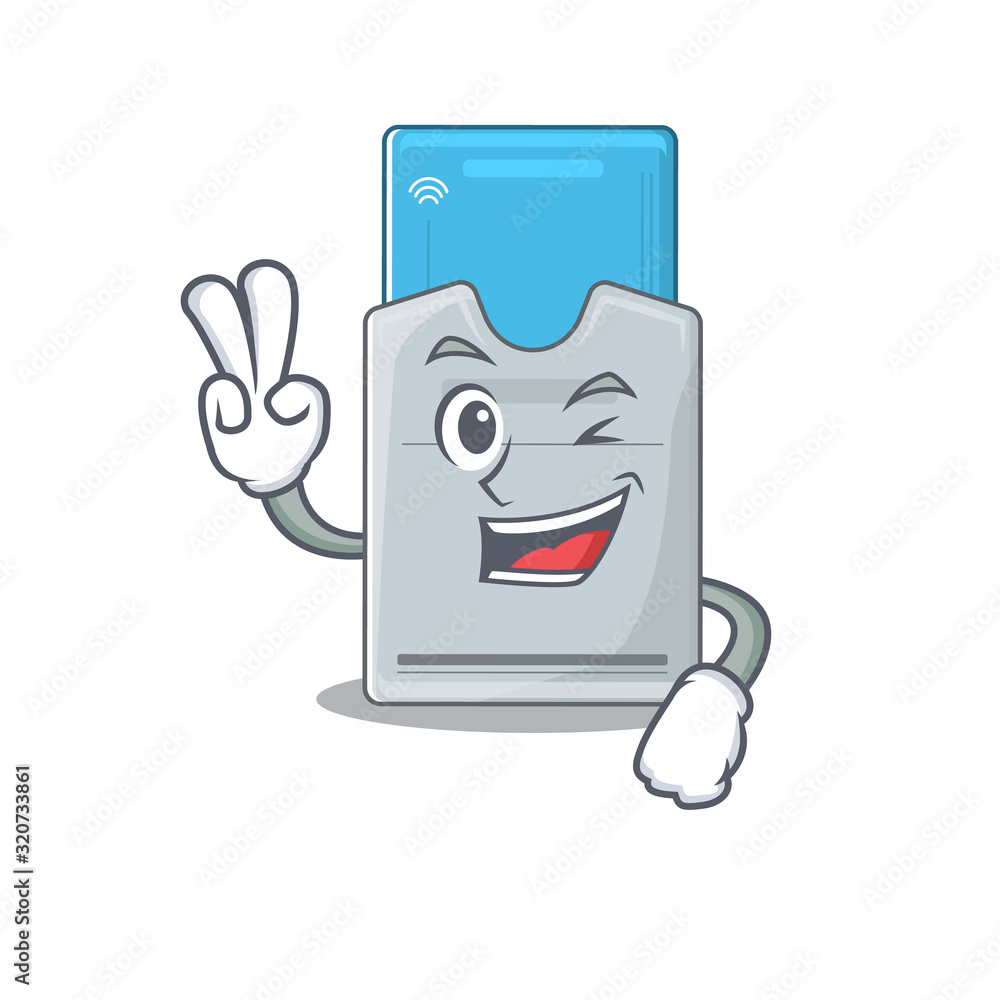 Smiley mascot of key card cartoon Character with two fingers Stock ...
