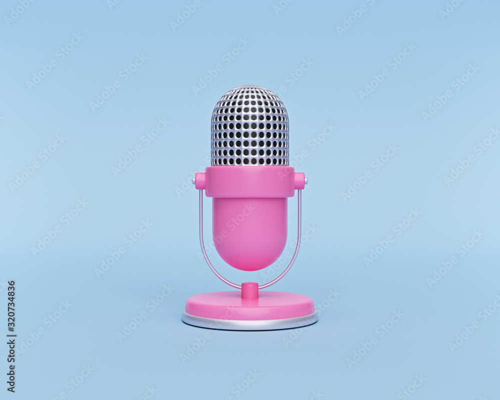 cute pink Retro microphone isolated on pastel blue background. minimal ...