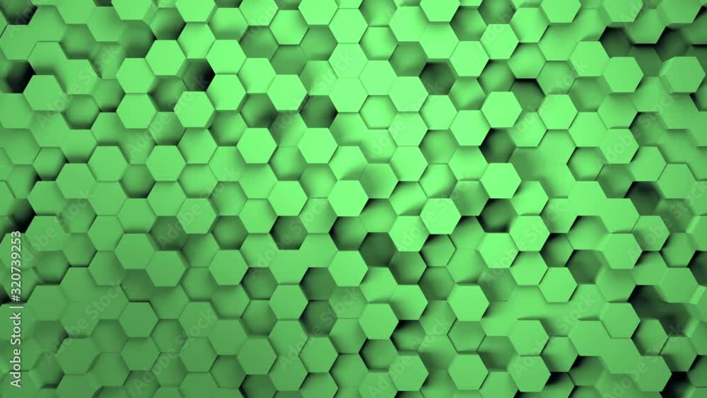 Abstract hexagonal geometry background. Light green hexagonal grid pattern with waving motion ...