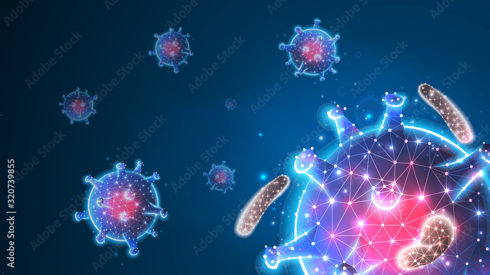 Virus cell. Immunology, new strain epidemic, infection pathogen concept ...