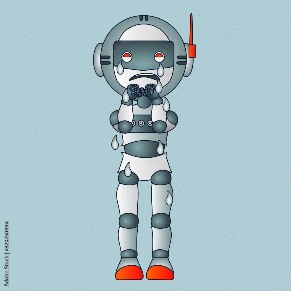 emoji with poor upset robot that weeps and cries with tear drops ...