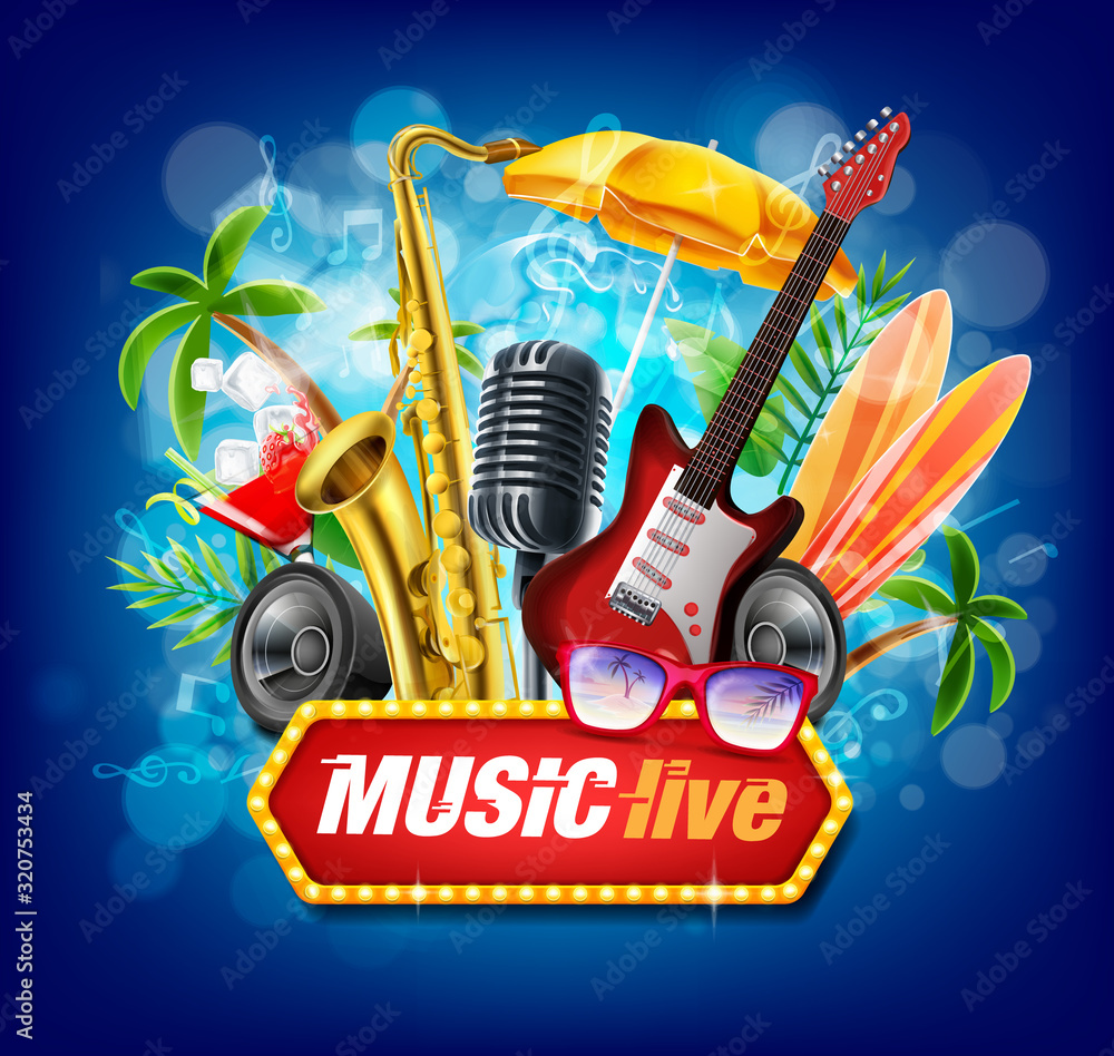 music party vector illustration of instruments summer Stock Vector ...