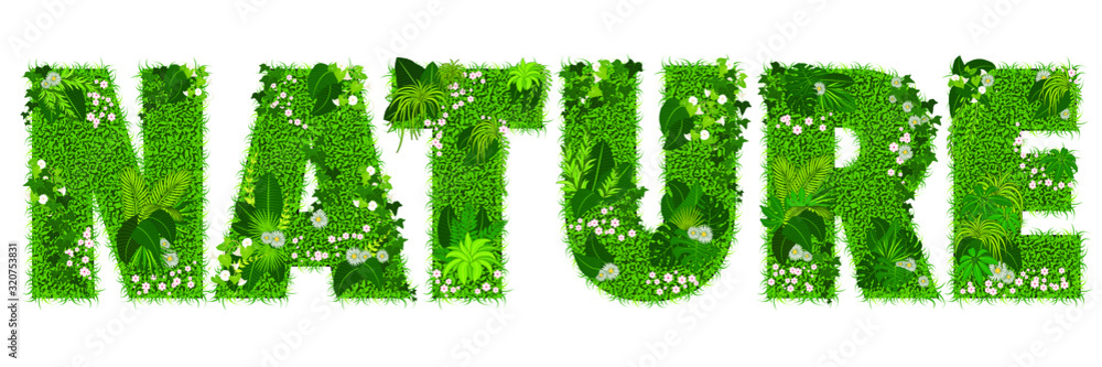 Mot « NATURE » composé de lettres florales - illustration vectorielle d ...