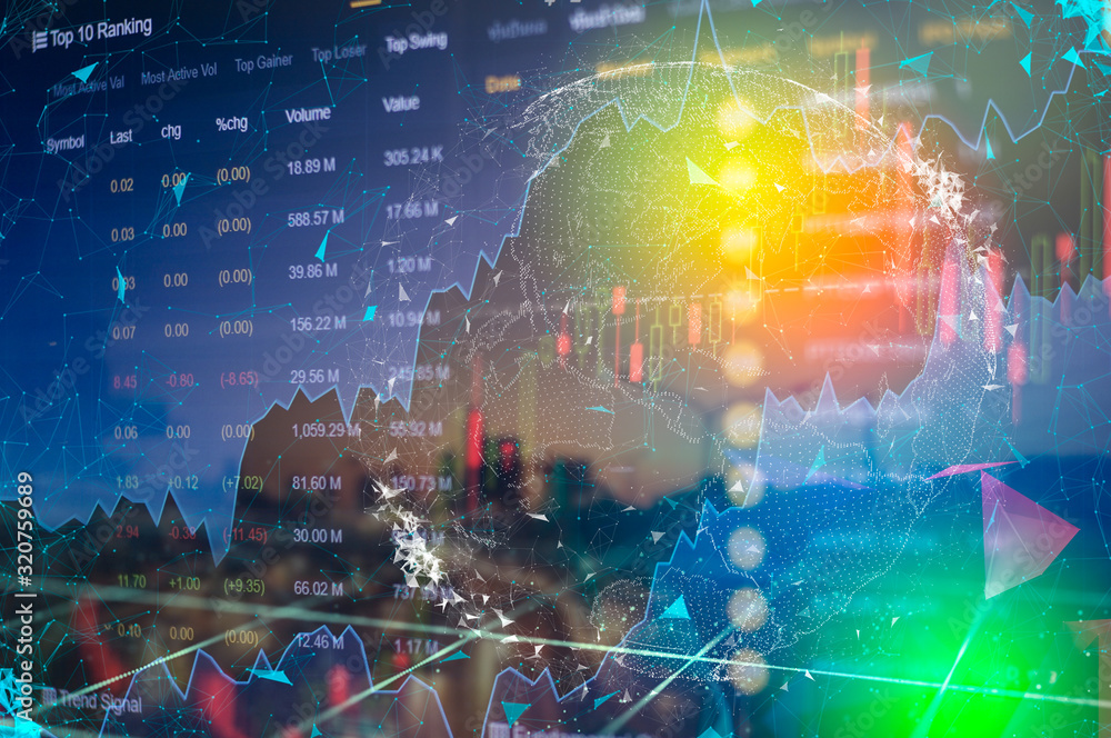 Stock market digital graph chart on LED display concept. A large ...