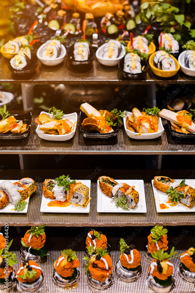 Culinary event. Food background, close-up. Catering buffet food in ...