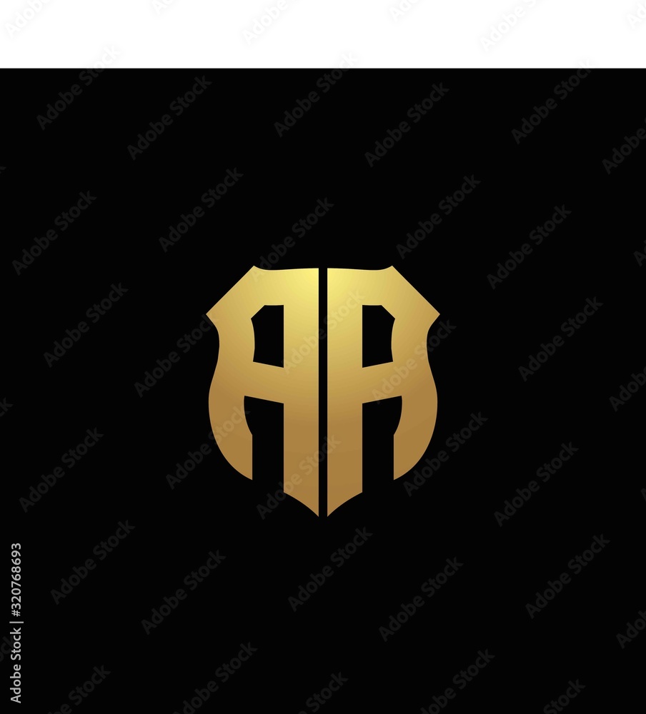 AA logo monogram with gold colors and shield shape design template ...