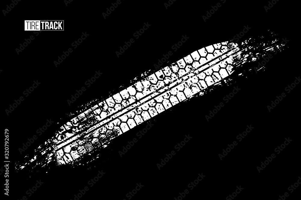 White tire track texture isolated on black background. Vector design ...