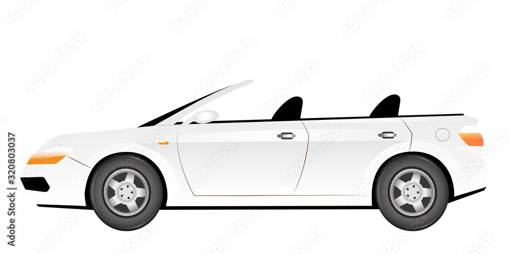 White cabriolet cartoon vector illustration. Elegant summer car without ...