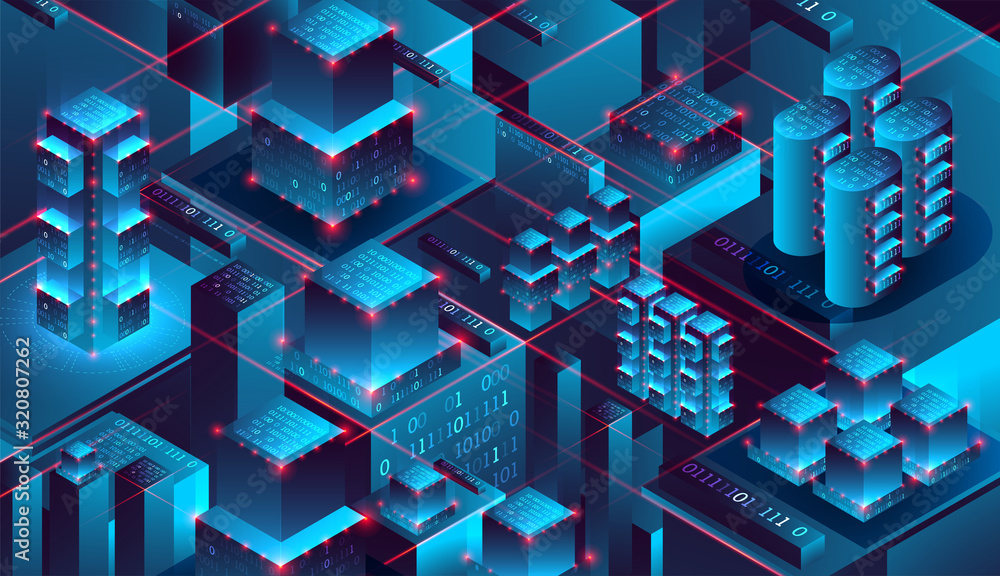 Isometric big data flow processing concept, database. Abstract ...