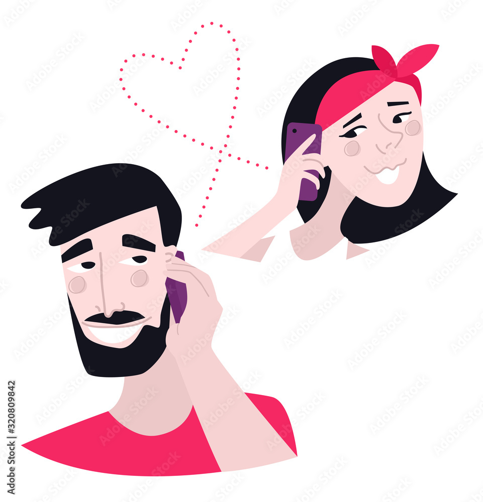 Valentine's Day A man and a woman talk on the phone Young couple fall ...