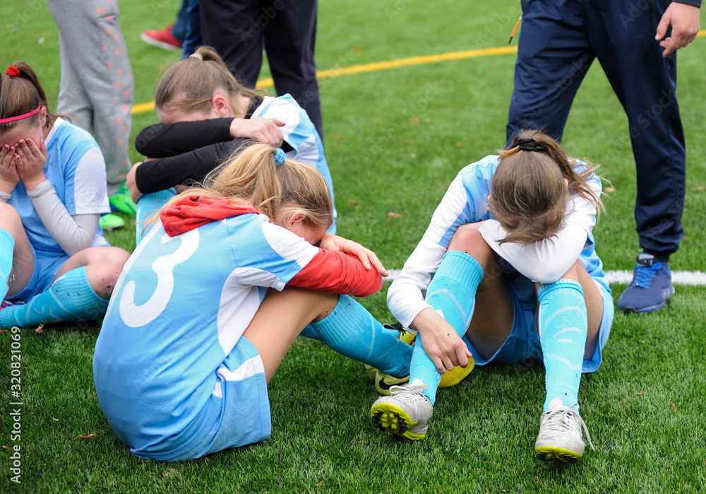 Girl football team players crying, feeling bitterness of defeat Stock ...