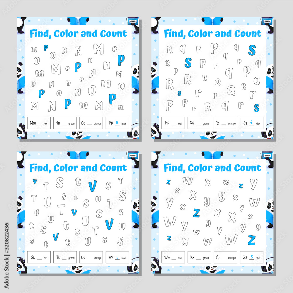Find, Color and Count Alphabet Letters Math Game Set. Number Tracing ...