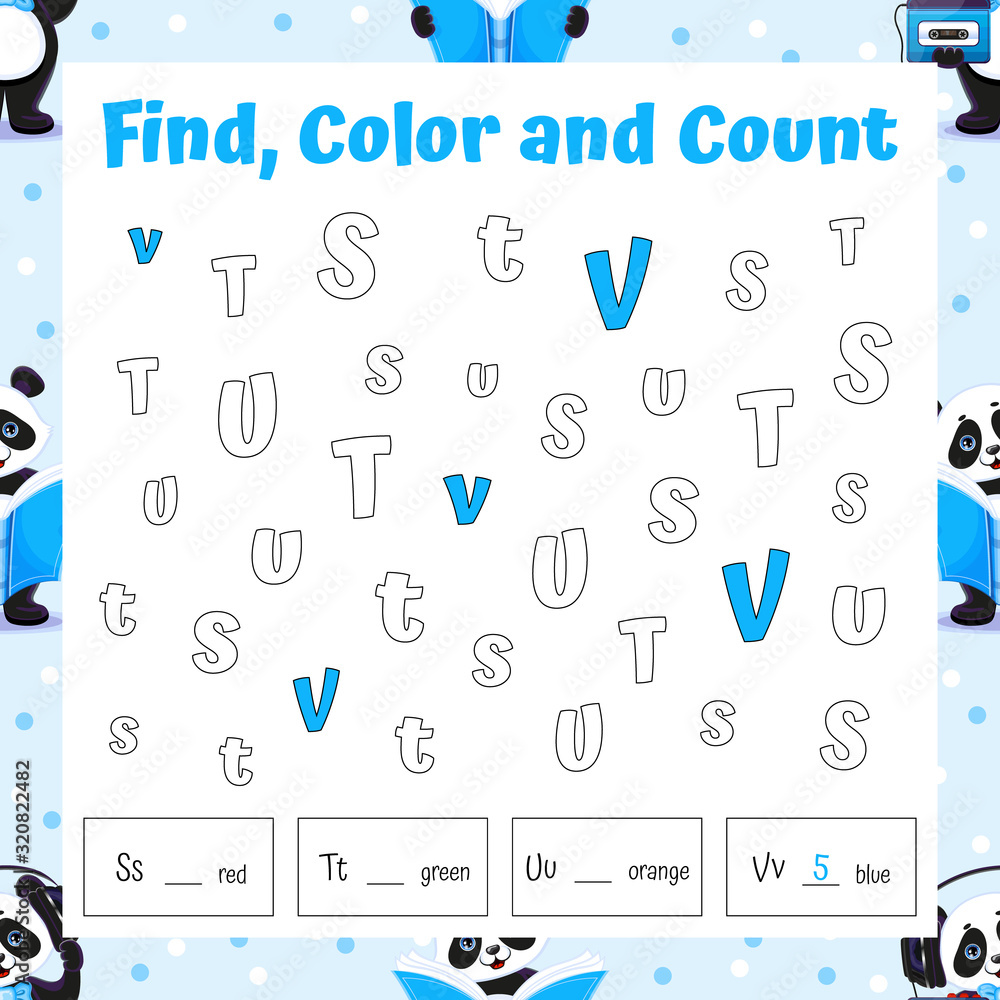Find, Color and Count Alphabet Letters Math Game. Addition, Number ...