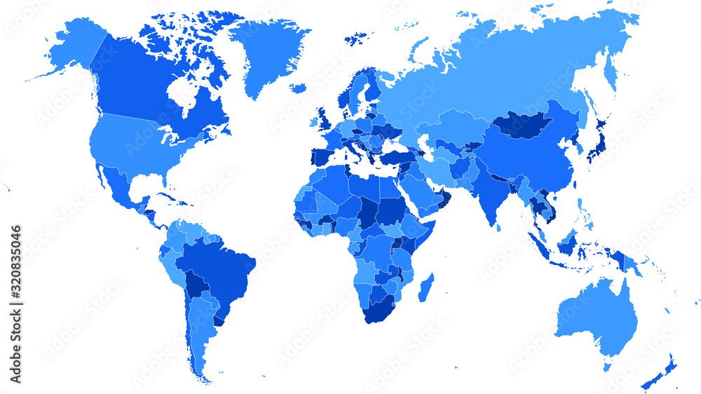 High Detail World map.All elements are separated in editable countries ...
