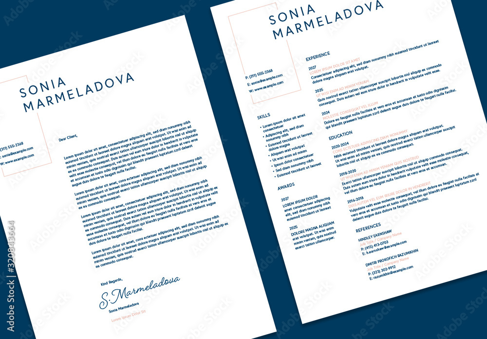 Resume and Cover Letter Layouts with Dark Blue Text Stock Template ...