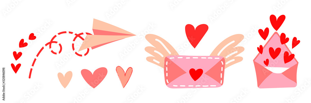 Set of vector illustrations of love messages for Valentine's Day ...