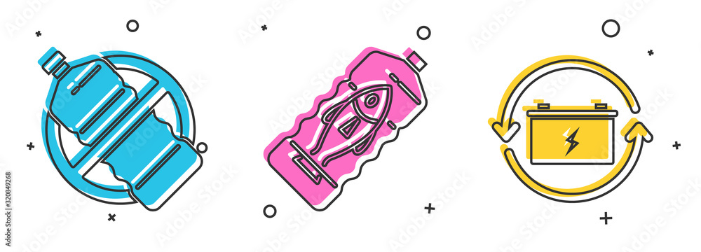 Set No plastic bottle, Stop ocean plastic pollution and Battery with ...