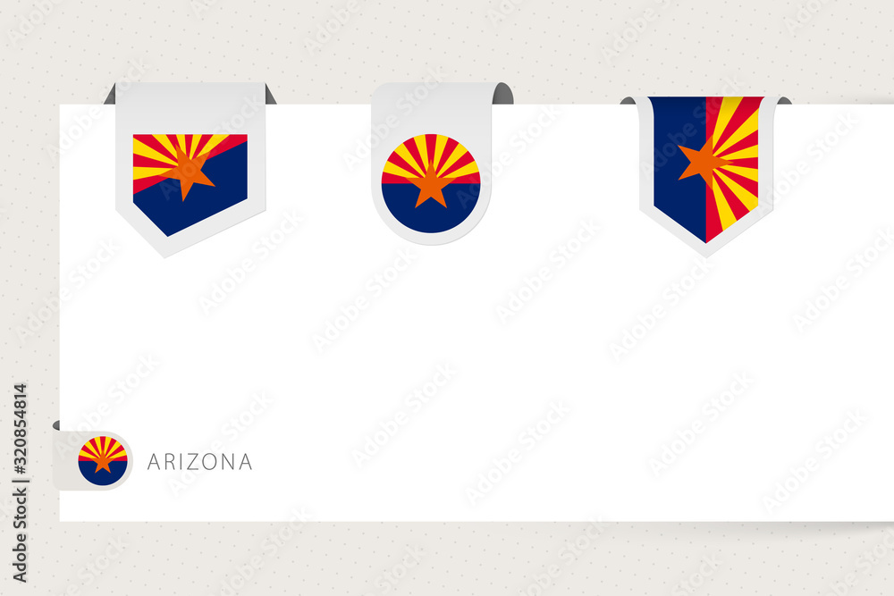 Label flag collection of US state Arizona in different shape. Ribbon ...