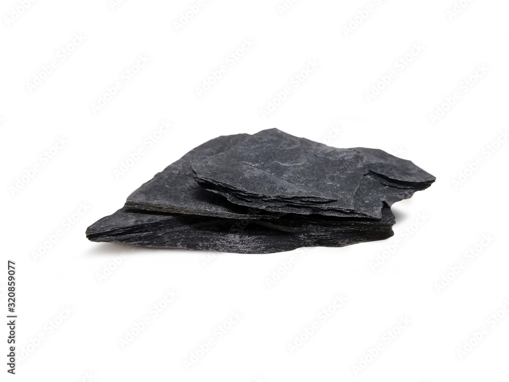 Black and Gray Slate Metamorphic Rock isolated on white background ...