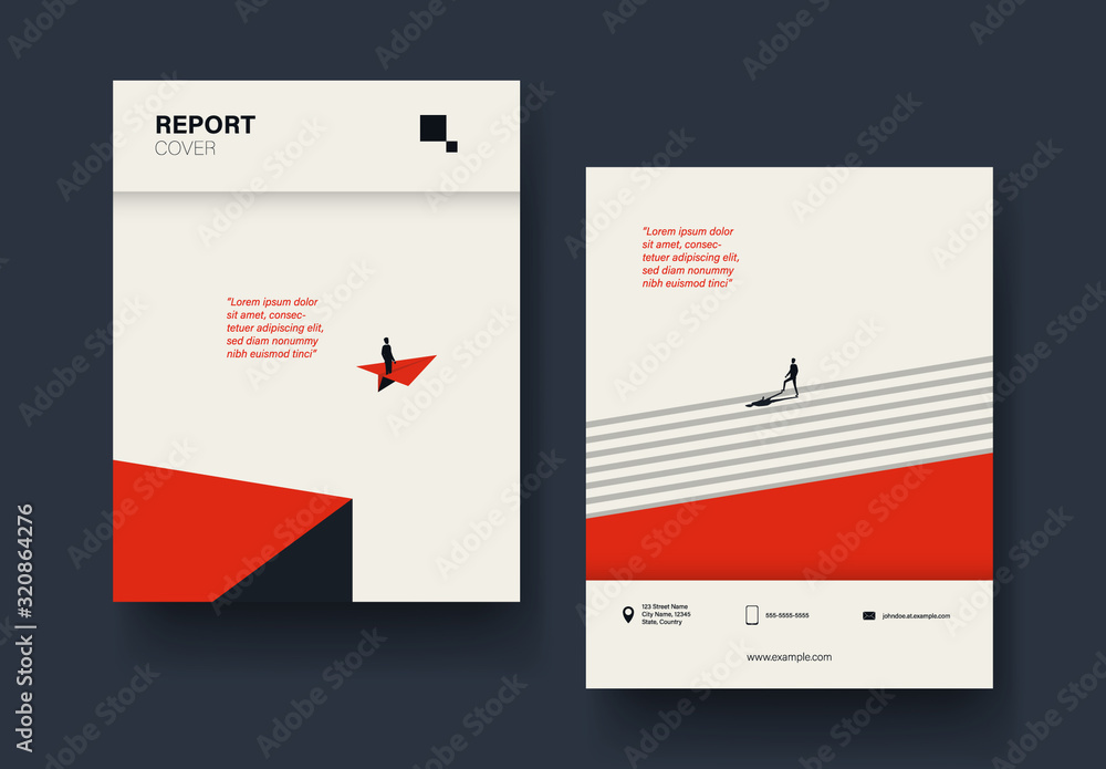 Report Cover Layout with Red and Black Illustrations Stock Template ...
