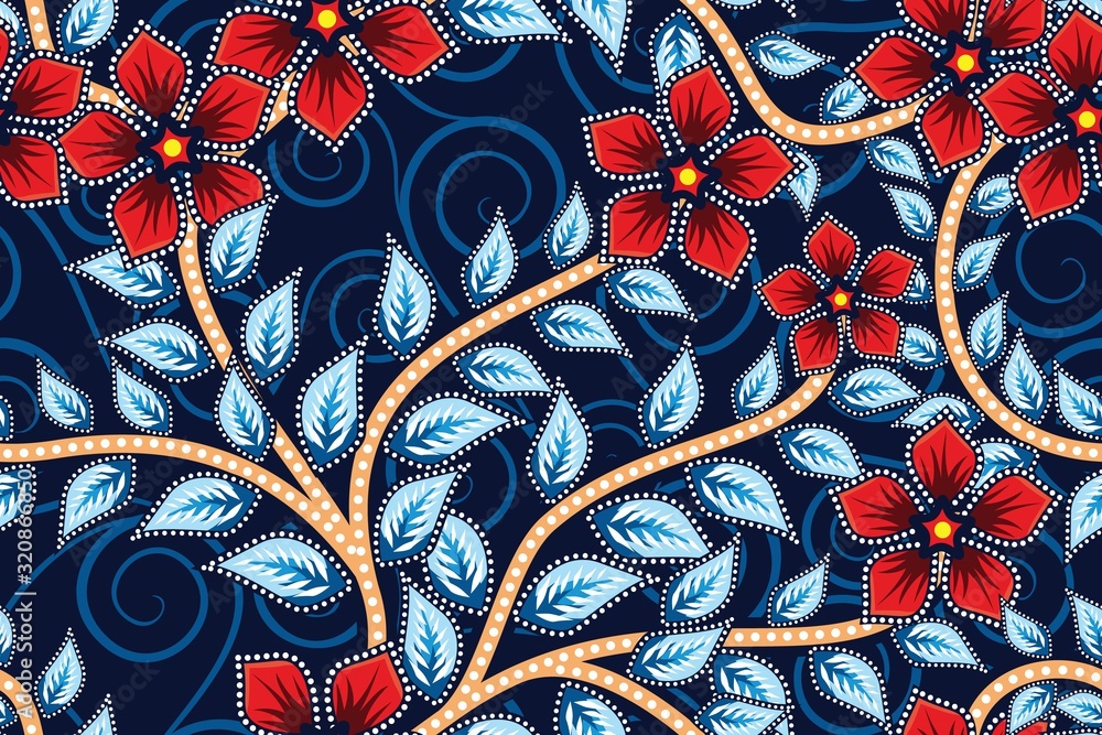 Seamless Pattern With Floral Vector Illustration Indonesian Batik
