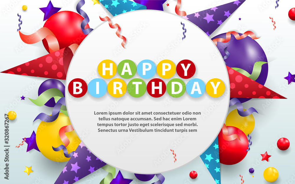 Simple background for birthday wishes with a balloon and confetti ...