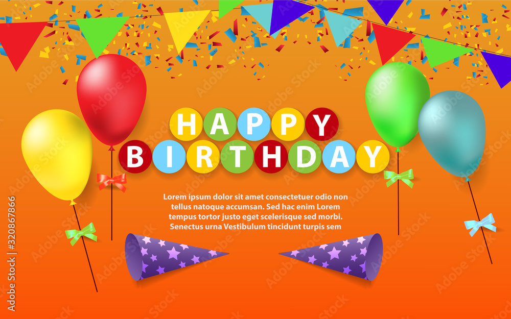 Simple background for birthday wishes with a balloon and confetti ...