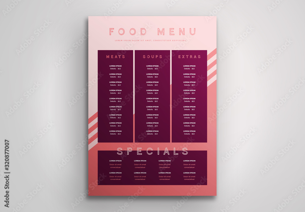 Menu Layout with Pink Striped Background Stock Template | Adobe Stock
