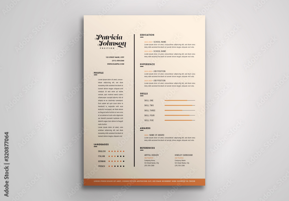 Light Orange Resume Layout with Bright Orange Accents Stock Template ...