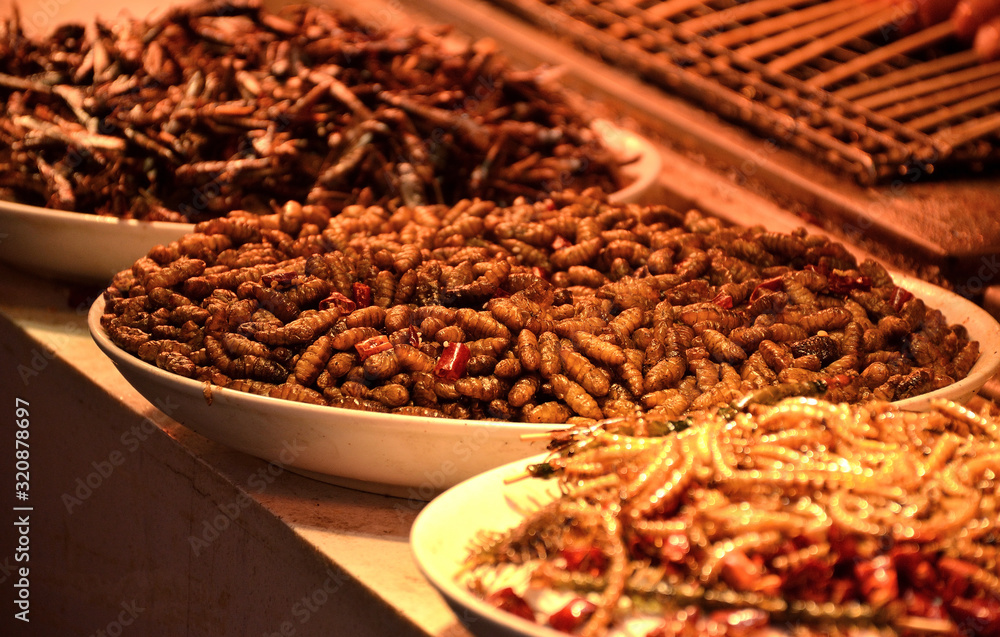 Exotic Food Market with Meat and Bugs in Yangshuo , Guilin, China Stock ...