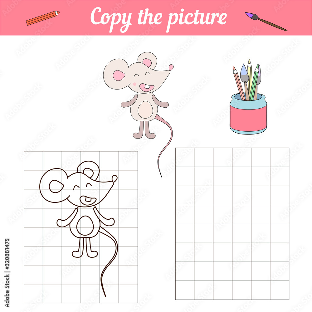 Coloring book for children. Little mouse. Repeat the picture. Worksheet ...