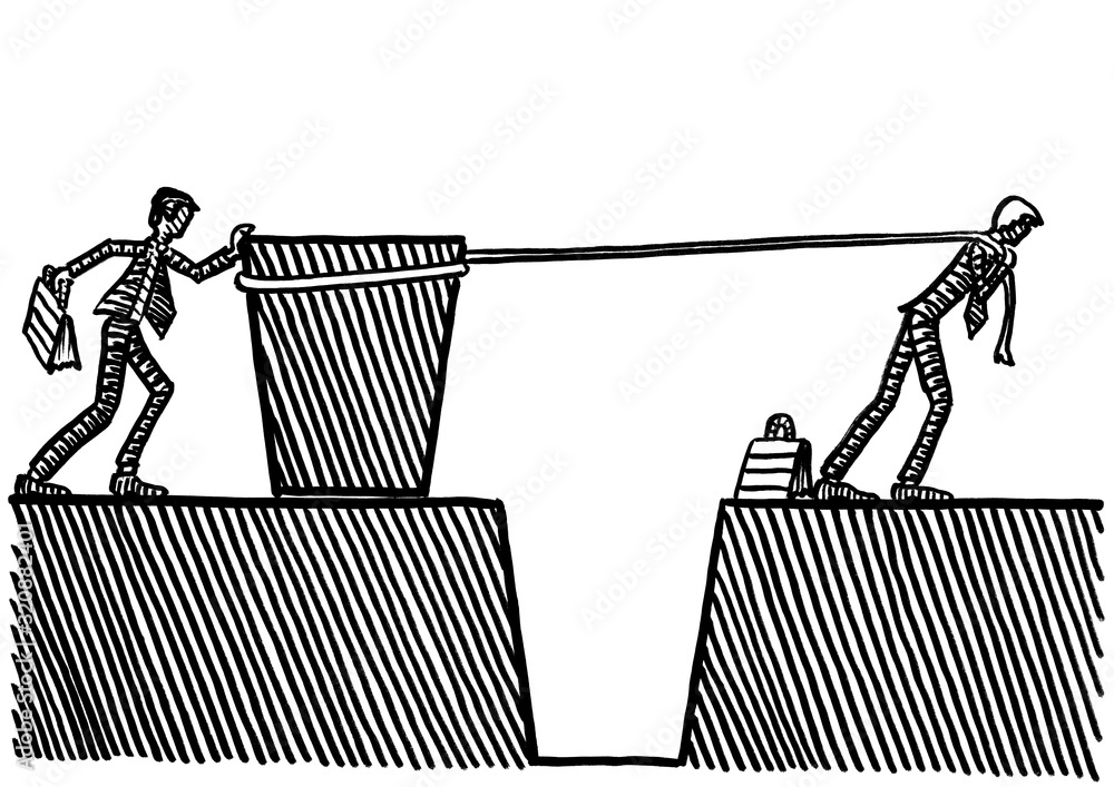 Drawing Of Two Men Partnering To Move Block Stock Illustration | Adobe ...