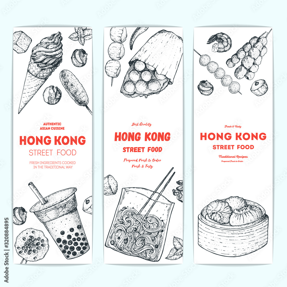 Hong kong street food banner collection. Chinese food menu design ...