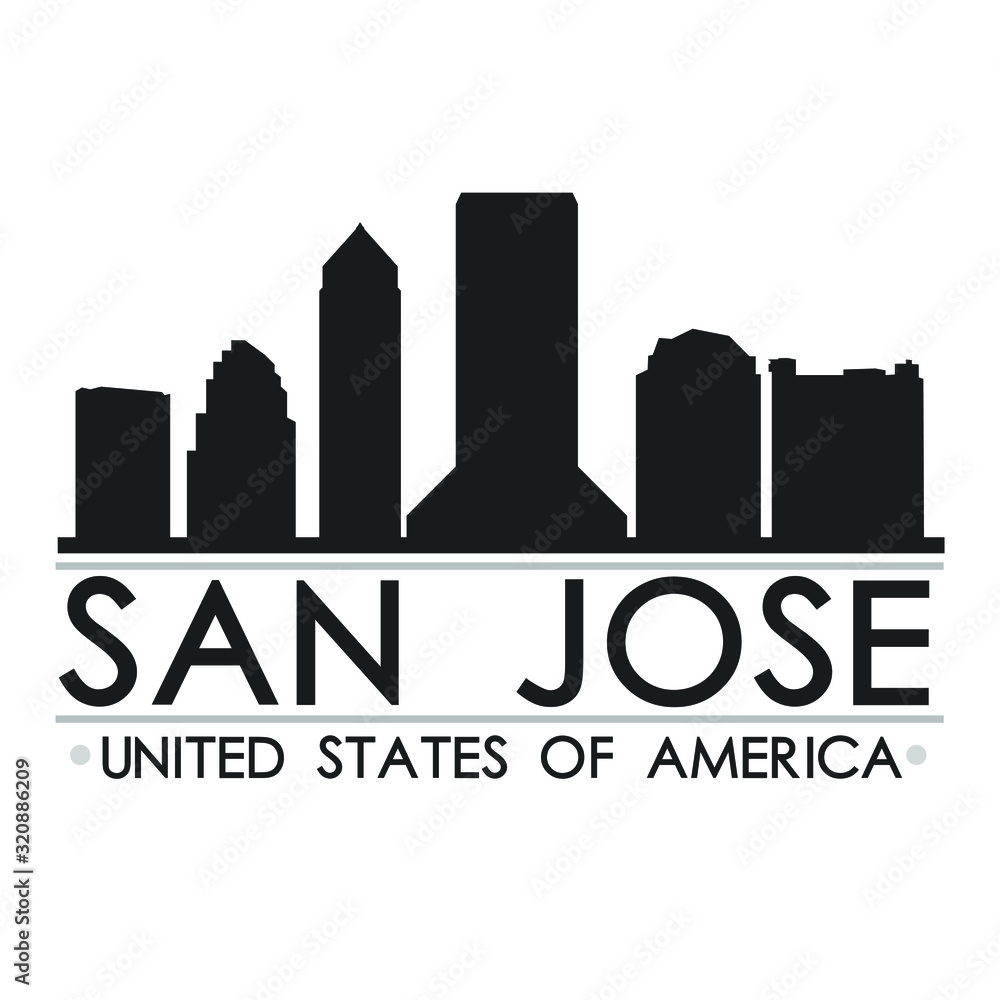 San Jose California Skyline Silhouette Design City Vector Art Travel ...