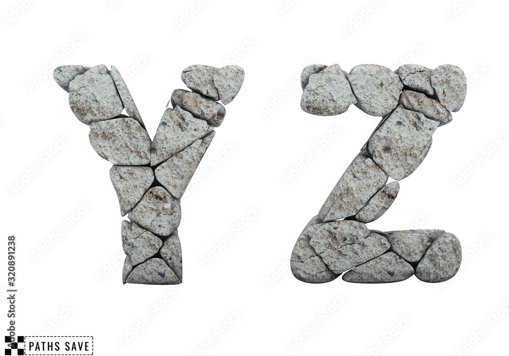 Stone letters Y, Z. 3d render. Rock alphabet. Path save. Stock ...