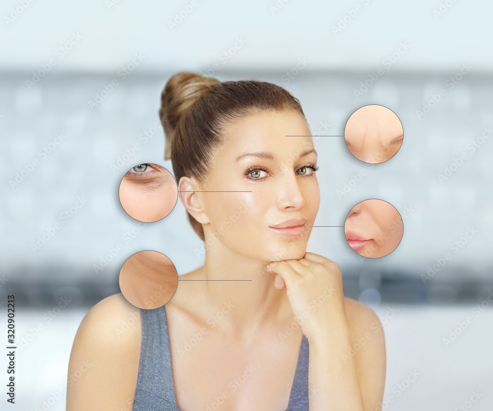 Aging. Mature woman-young woman.Face with skin problem.Showing photos ...