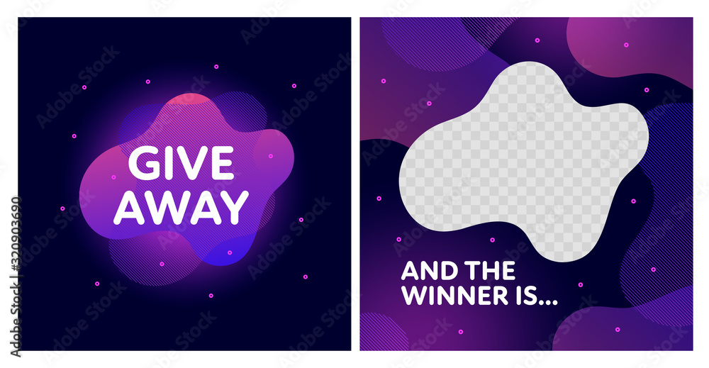 Giveaway and win banner post template set. Vector liquid illustration ...