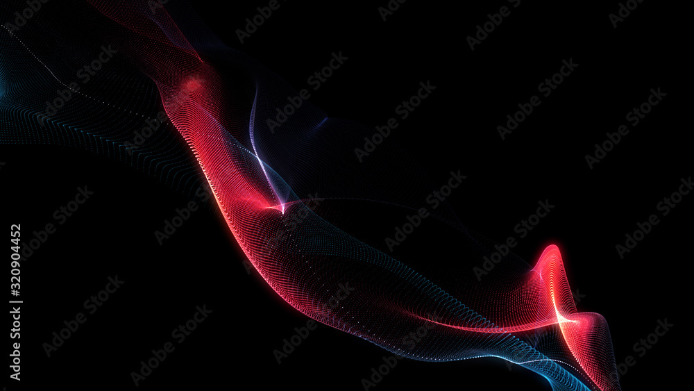 Bright wavy background. Glowing dots and lines. Neon light. Wave ...