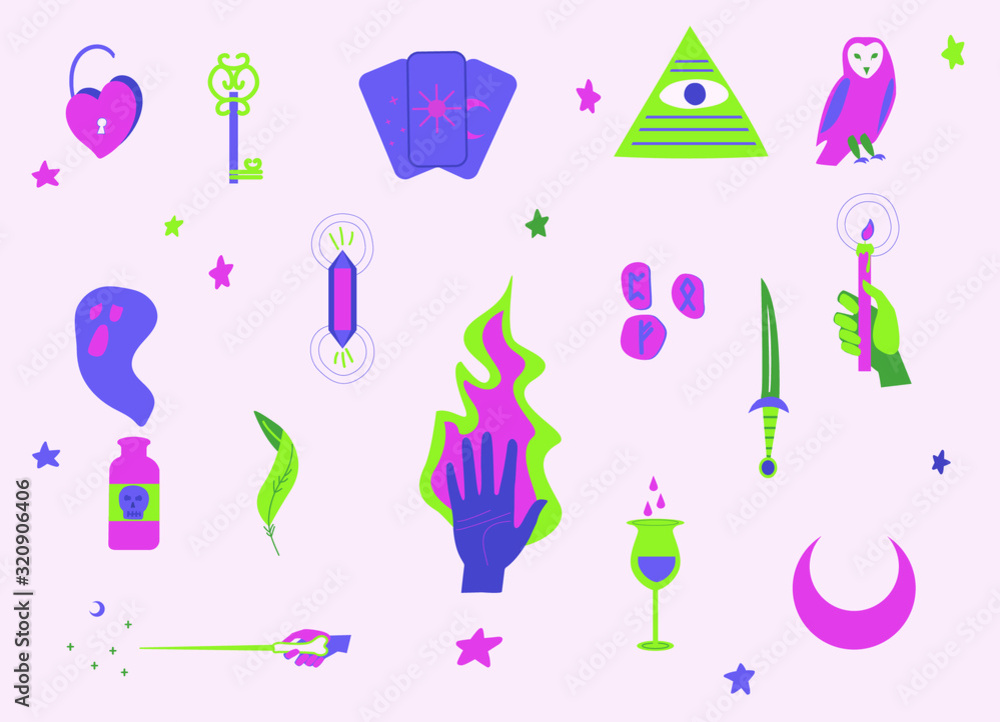 Vector set magic and witchcraft. Hand drawn, doodle magician collection ...