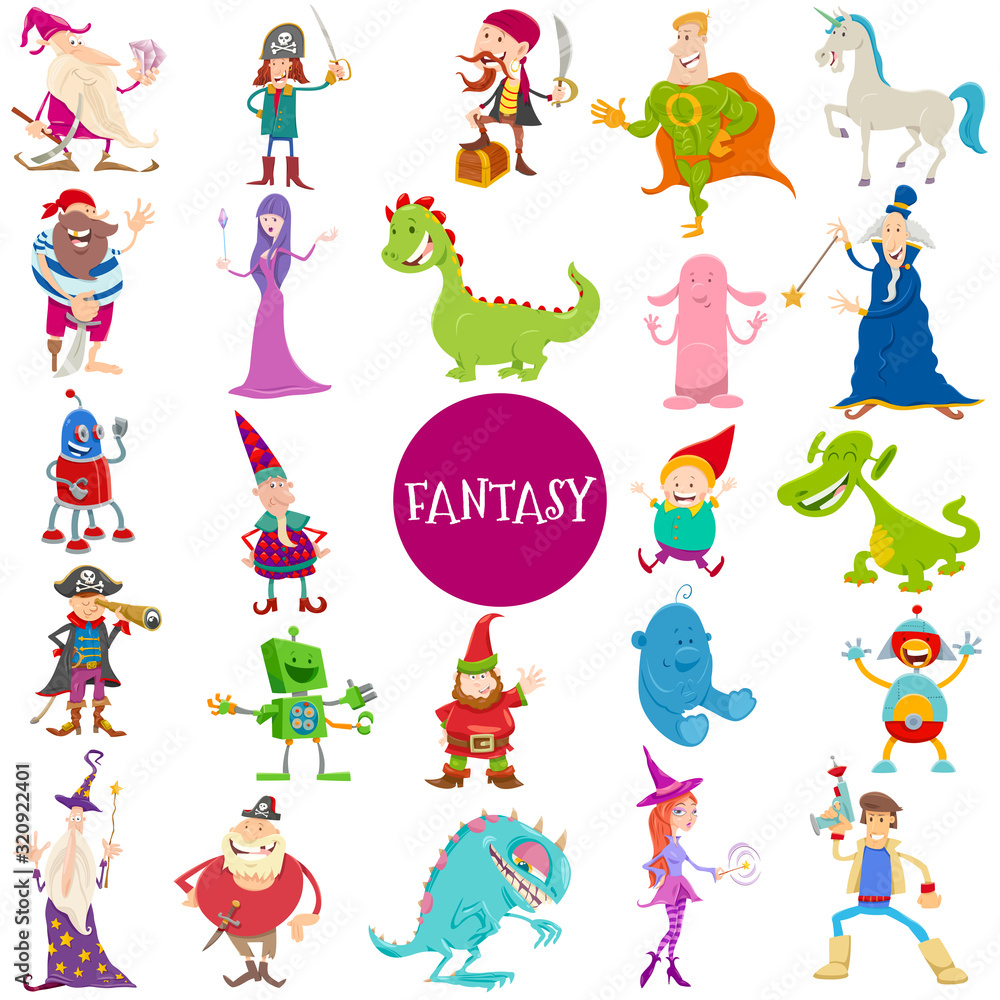 Cartoon Fantasy Characters large set Stock Vector | Adobe Stock
