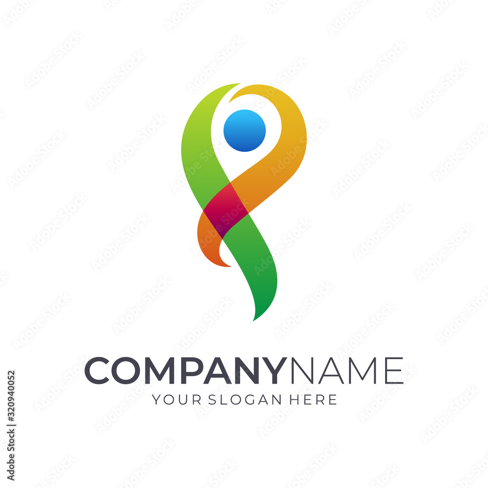 Letter P people logo design, transparency gradient color style, human ...