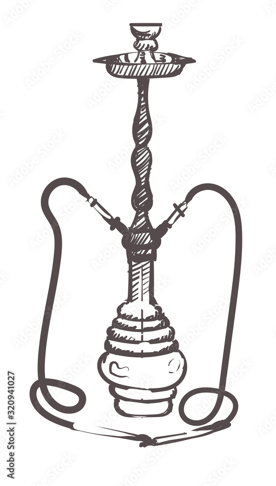 Sketch of a hookah for a lounge cafe. Hand drawn Hookah isolated Stock ...