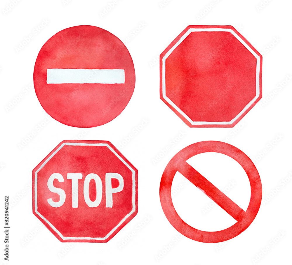 Various "Stop" and "Not Allowed" signs collection. Empty and with text ...