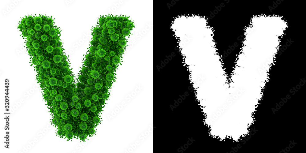 Alphabet V made of Bacteria with alpha mask, alphabet V made of Virus ...