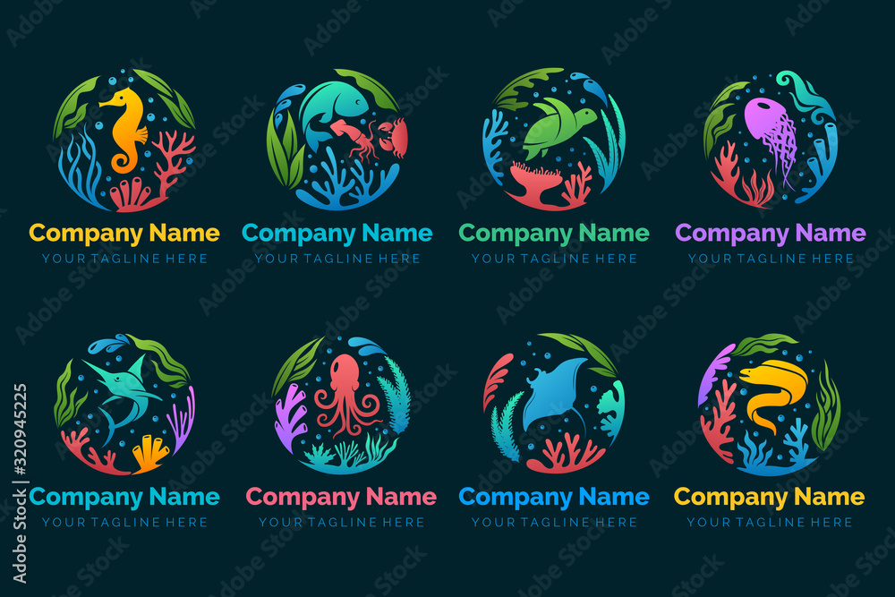 Under the sea logo collection in gradient colours for your company or ...