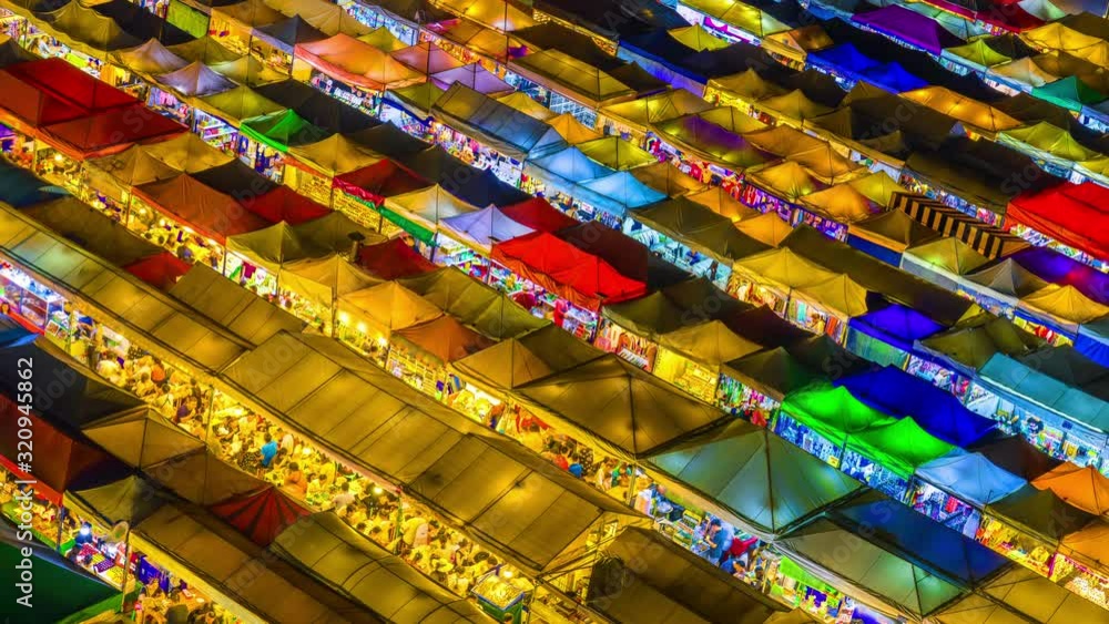 Time lapse of Train night market Ratchada Thailand Is a tourist ...