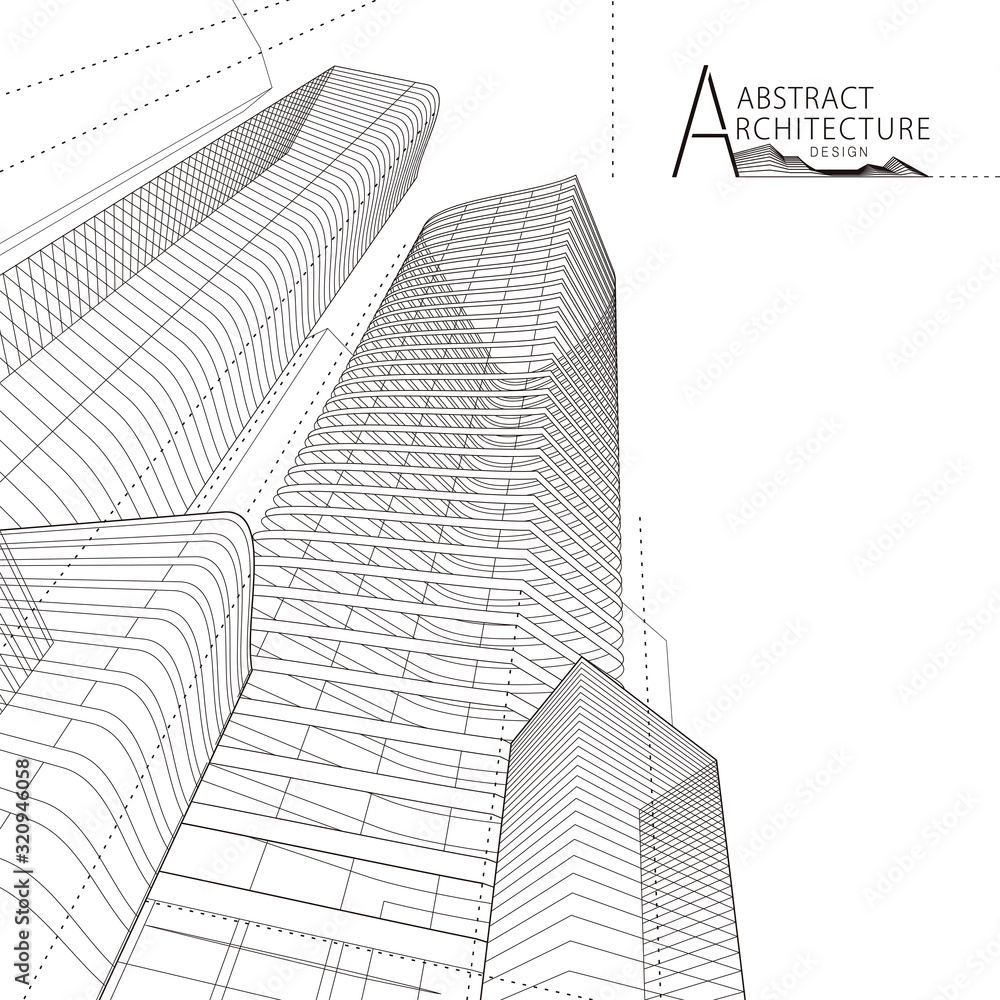 3D illustration architecture building construction perspective design ...