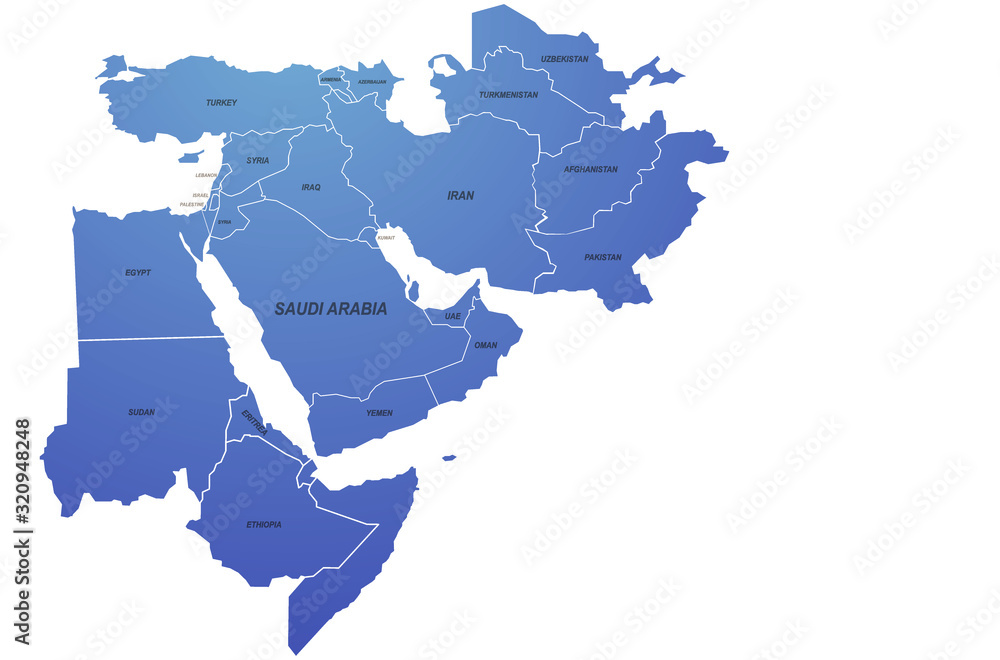 middle east country map of the world by region. map of the world by ...