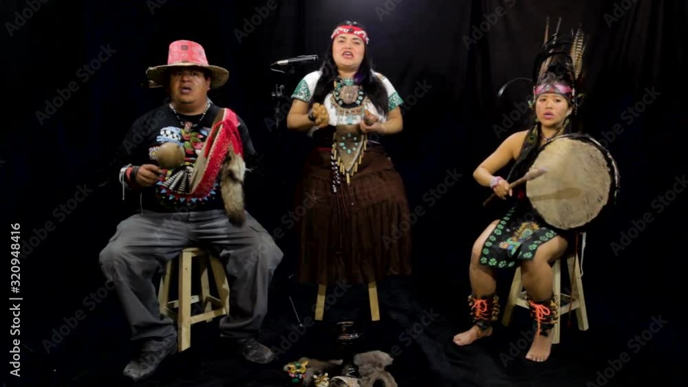 group of shaman Teotihuacanos, Xicalanca - Toltec in black background ...